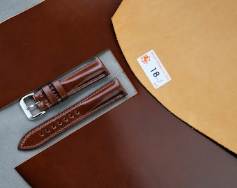 Black Shell Cordovan Watch Strap With Straight Top Stitching 18mm, 19mm ...