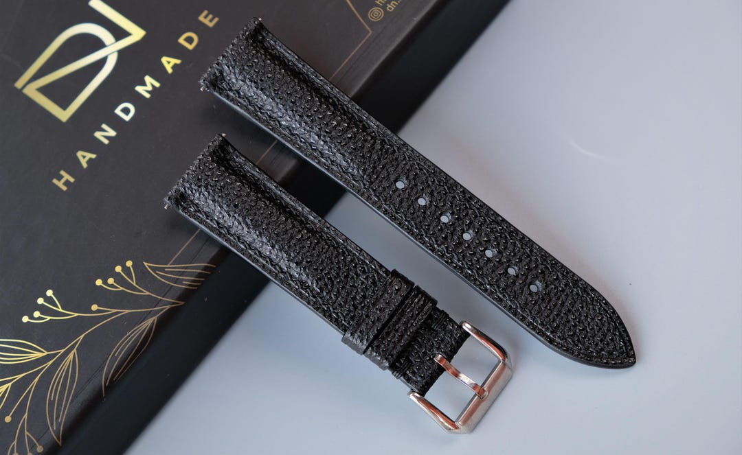 Black Embossed Leather Watch Strap: Custom Handmade Band - Etsy