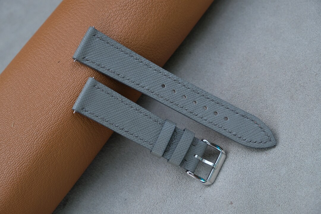 Saffiano Watch Strap, Gray Watch Strap, Handmade Watch Strap, Custom ...