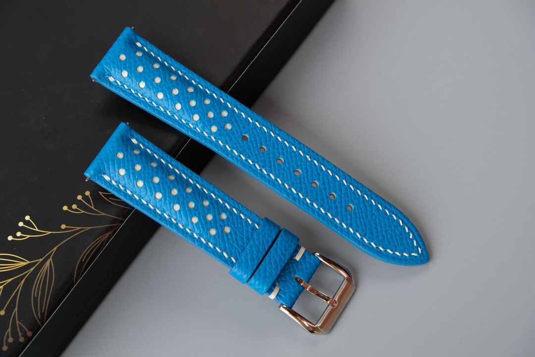 Light Blue Epsom Leather Watch Strap: Handmade Custom Band - Etsy