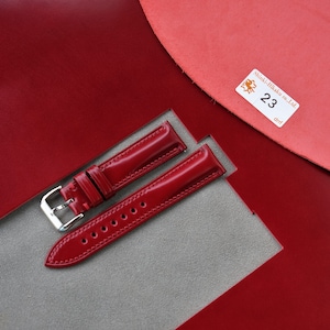 Shinki Hikaku Shell Cordovan Watch Strap, Red Watch Strap, Handmade ...