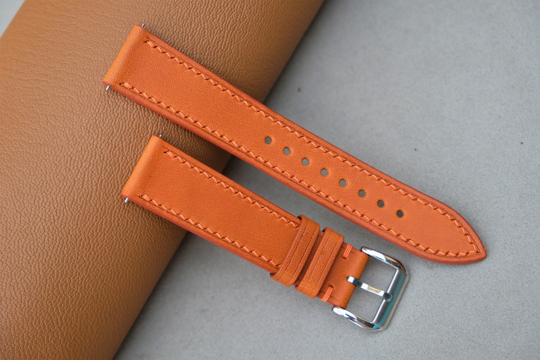 Light Orange BUTTERO Leather Watch Strap, Handmade Vintage Style, 16mm ...