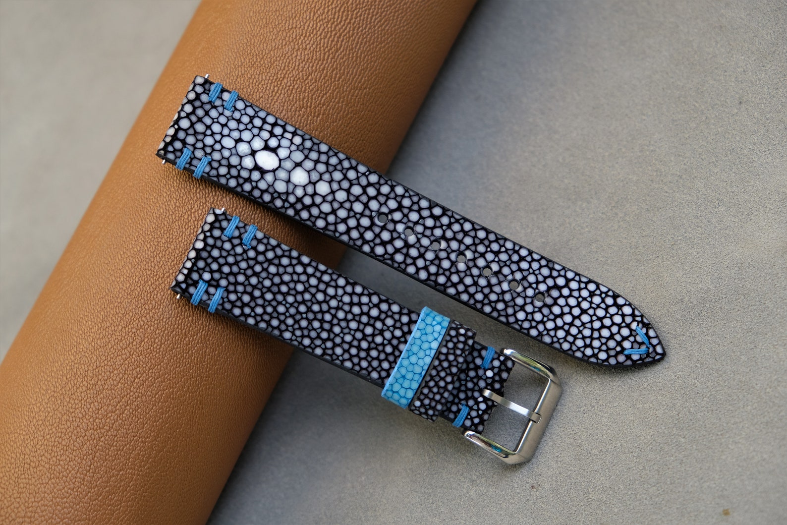 Handmade Stingray Leather Watch Strap: Black Band, Pearl Accent - Etsy