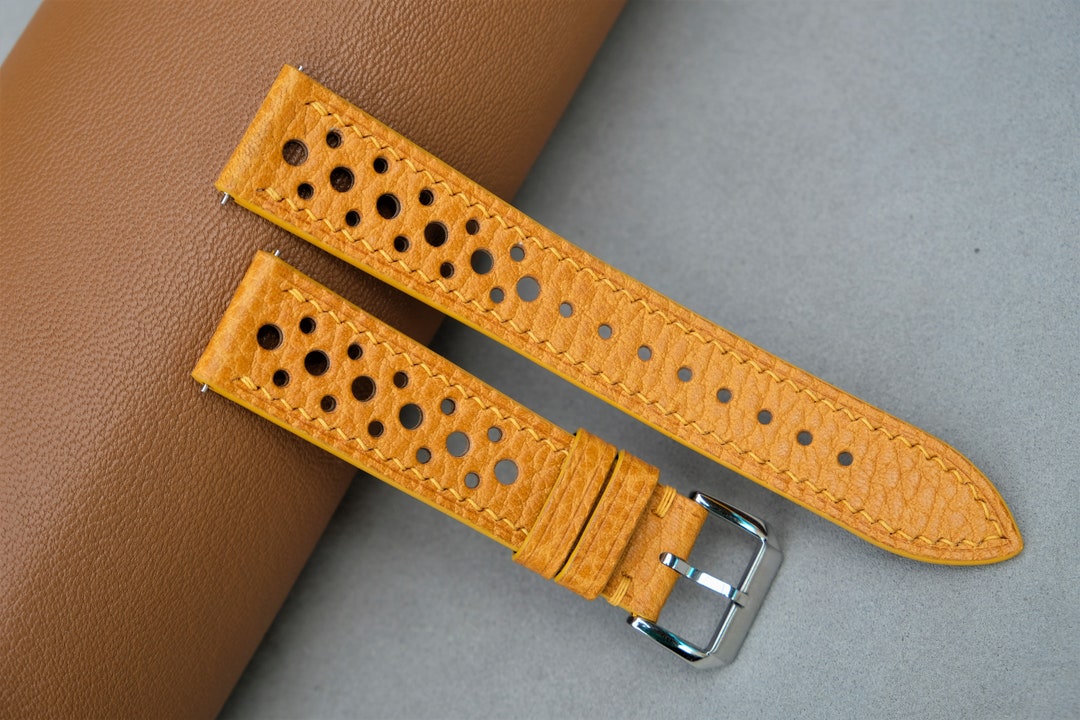 Yellow Leather Racing Watch Band: Custom Handmade Dollaro Strap - Etsy