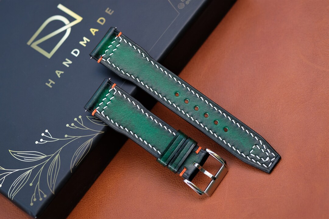 Green Veg-tan Leather Watch Strap, Custom Watch Strap, Handmade Watch ...