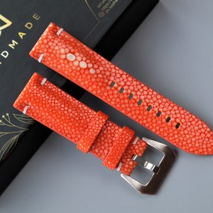 Orange Stingray Leather Watch Strap 1 Pearl in the Center – Handmade ...