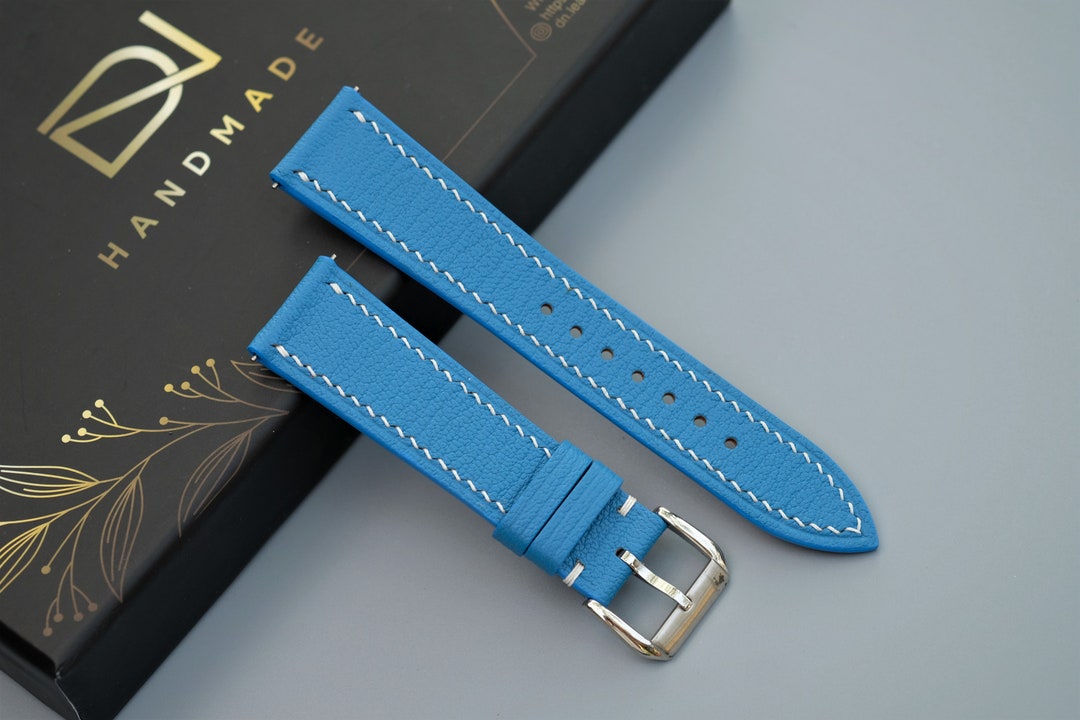 Alran Chevre Leather Watch Strap, Light Blue Watch Strap, Custom Watch ...