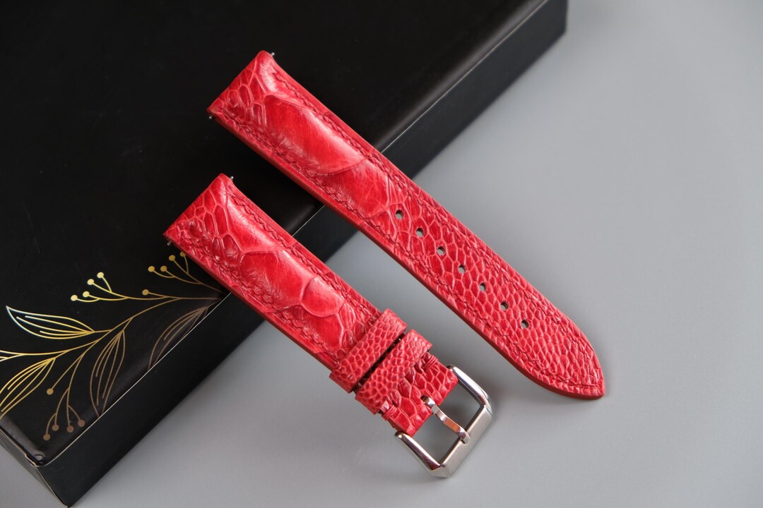 Red Ostrich Leather Watch Strap: Handmade Custom Band - Etsy