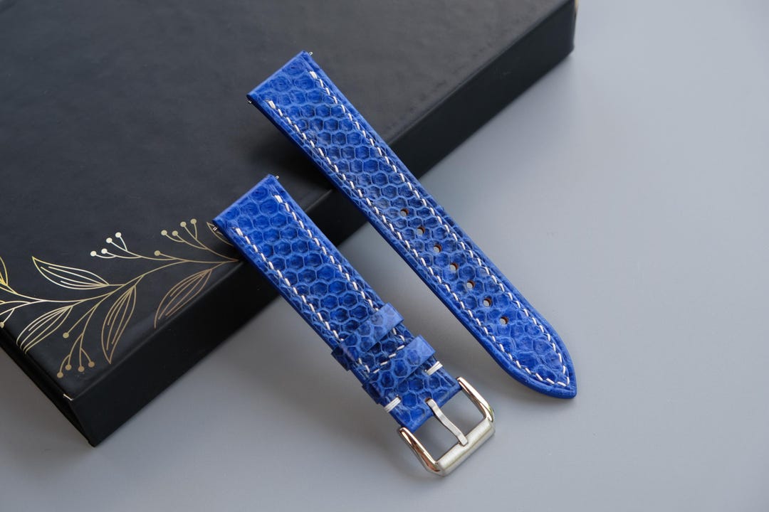 Blue Snakeskin Leather Watch Strap - Custom Sizes From 26mm to 10mm - Etsy