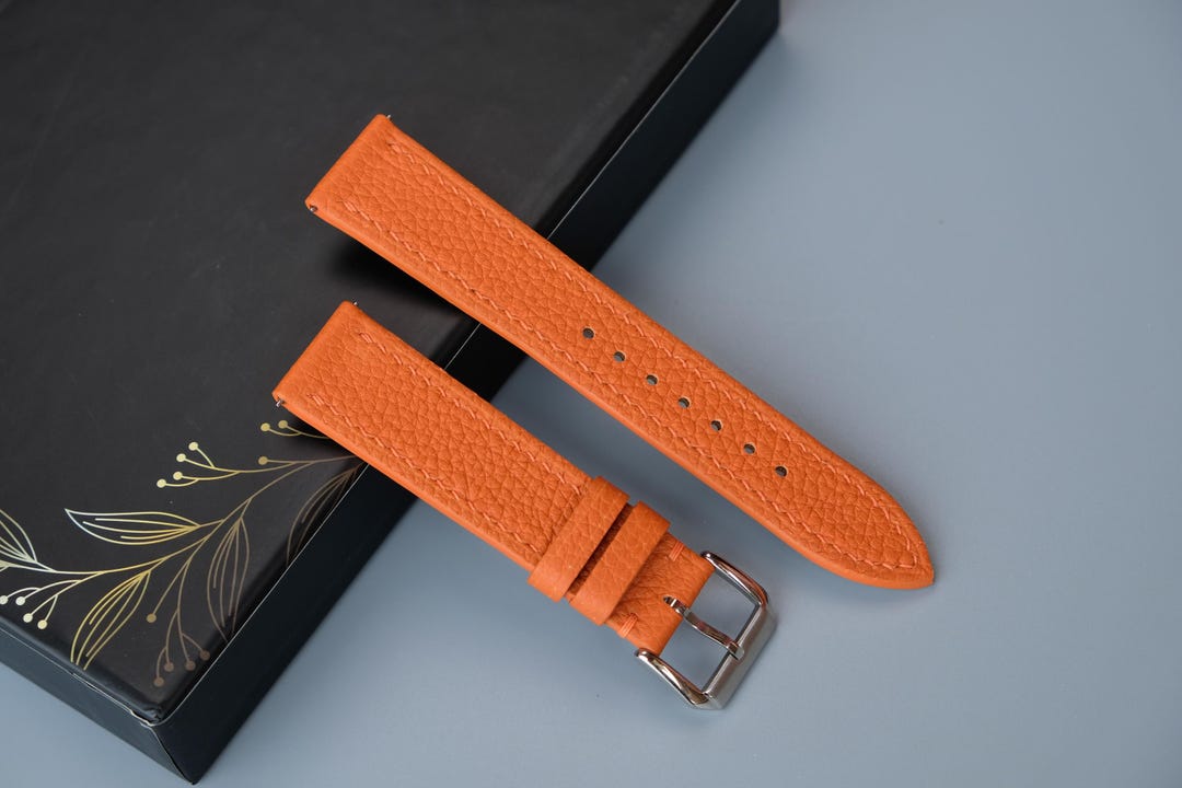 Togo Calf Leather Watch Strap, Orange Watch Strap, Custom Watch Strap ...