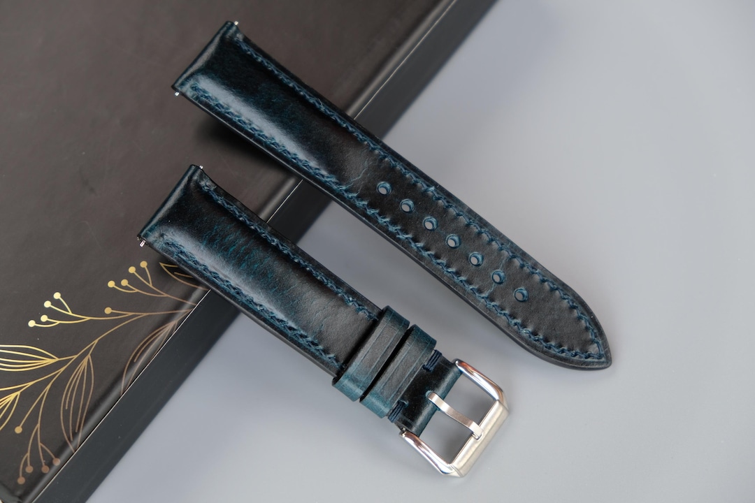 Dark Blue Calf Leather Watch Strap: Handmade Custom Sizes - Etsy