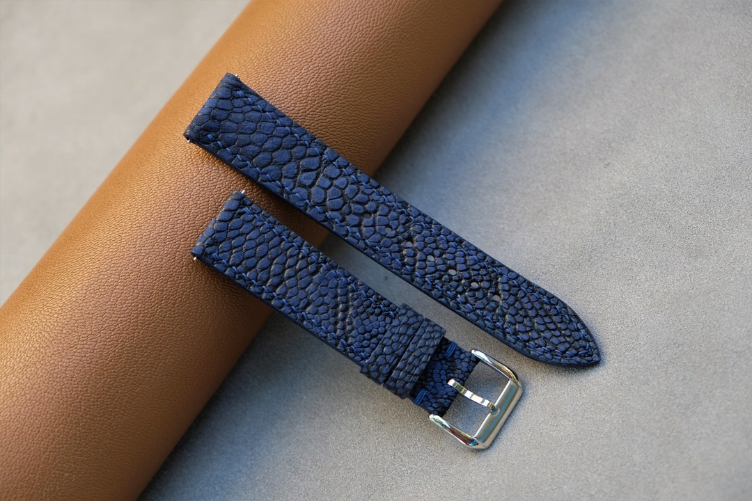 Nubuck Ostrich Watch Strap, Dark Blue Watch Strap, Custom Watch Strap ...