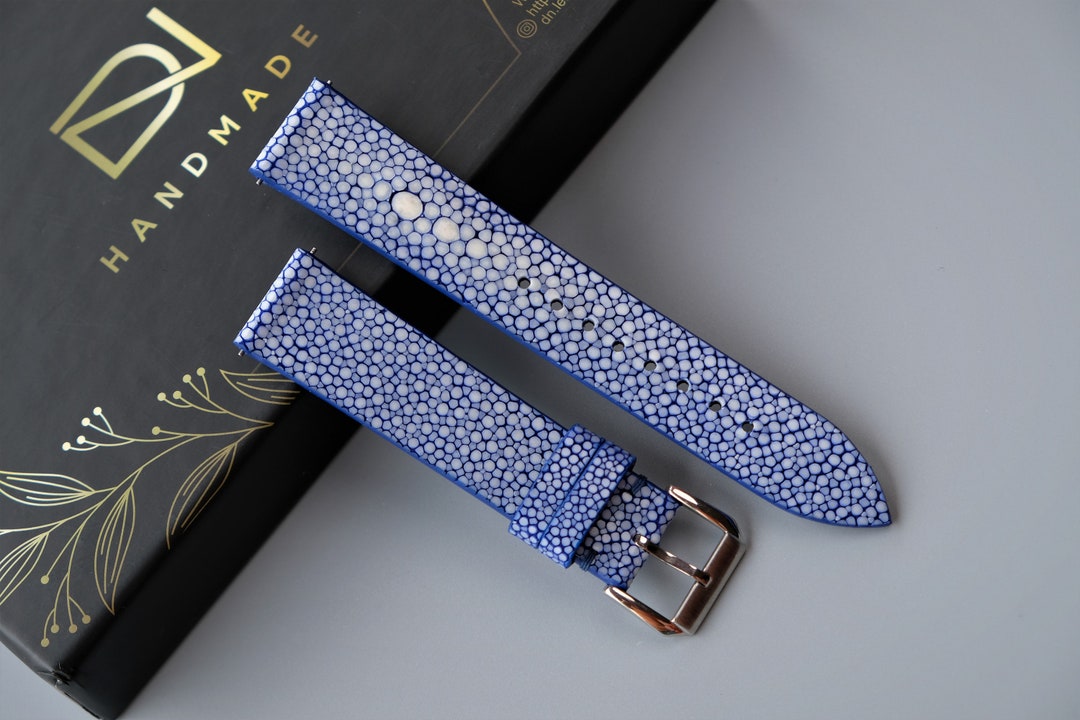 Stingray Watch Strap 1 Pearl in the Center, Blue Watch Band, Handmade ...