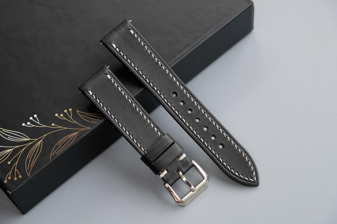 Black Maya Leather Watch Strap: Handmade With Stitching (26mm-10mm) - Etsy