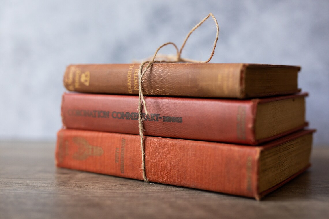 Vintage Antique Book Set Stack (set of 3) Red | Rustic Home Decor ...