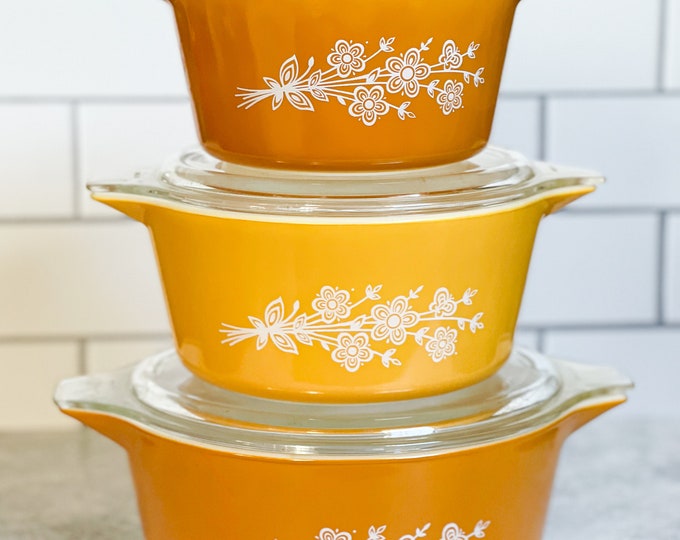 Vintage Pyrex Butterfly Gold II - Set of 3 473-B, 474-B and 475-B With ...