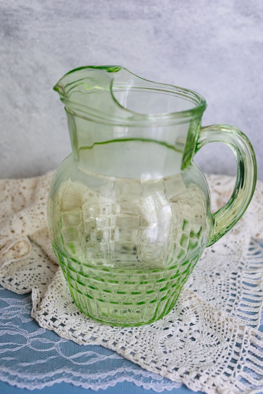 Vintage Green Depression Glass Juice Pitcher - Etsy