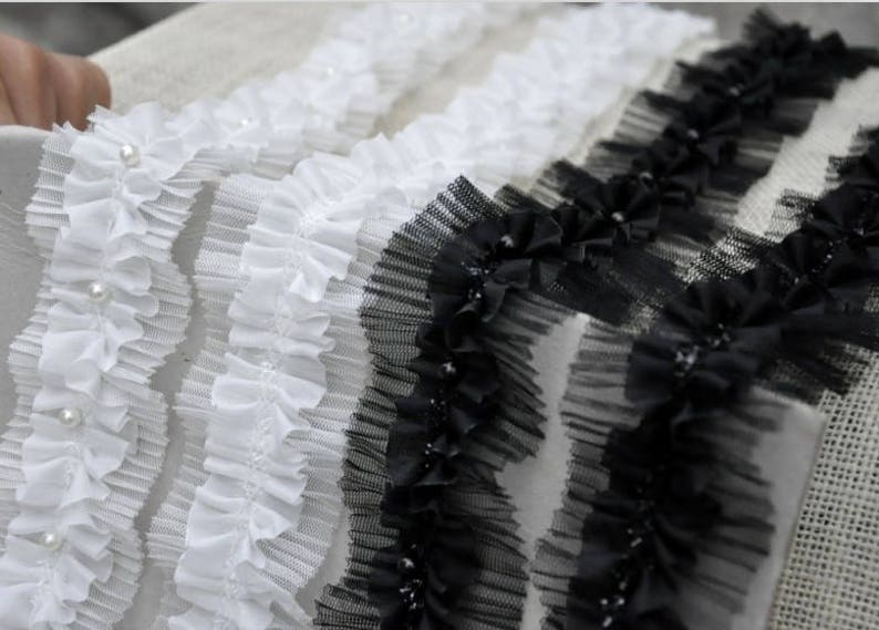 Popular Pleated Beaded Chiffon Lace Trims Ruffled Ribbons Etsy