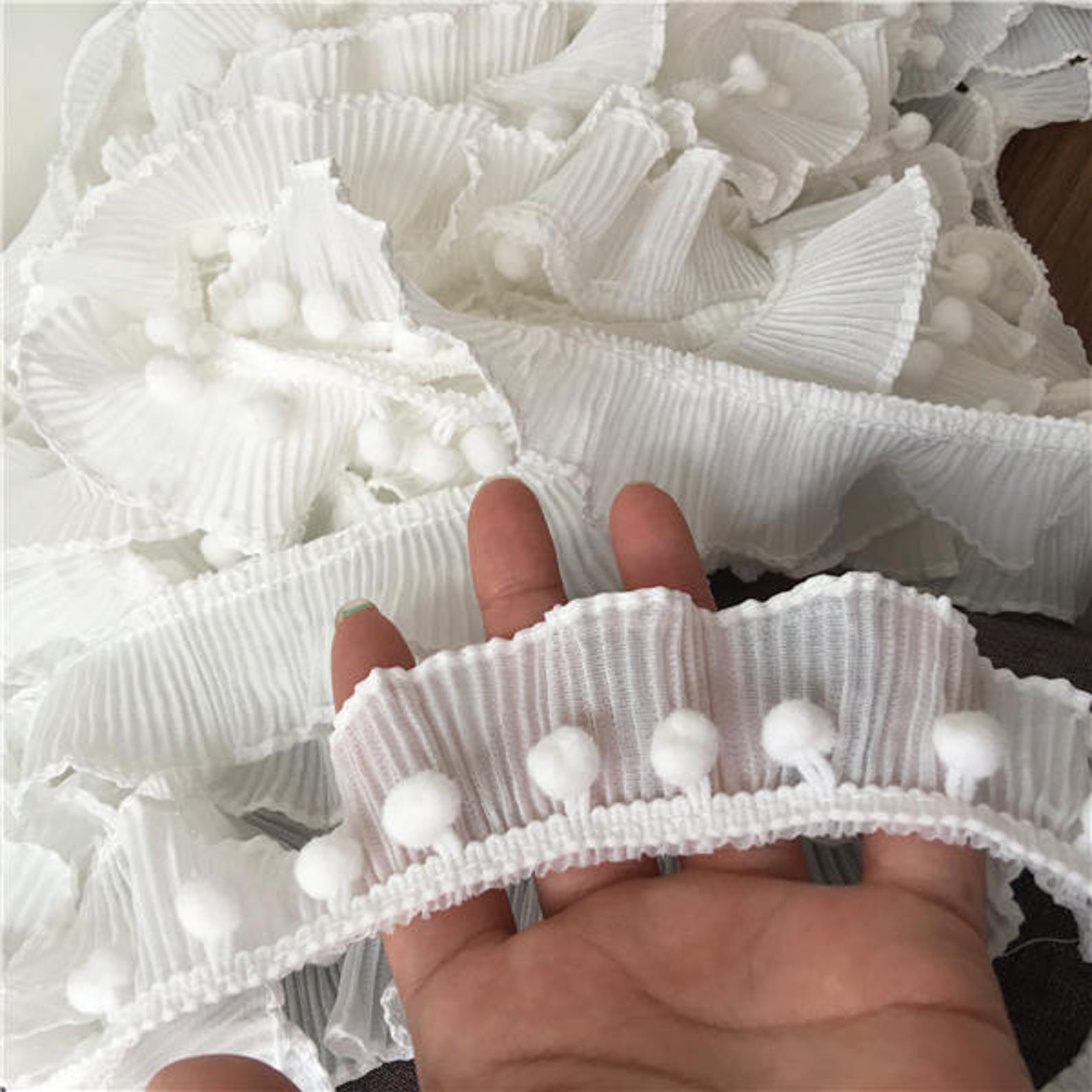 Single Edged Pleated Ruffles With Pompom4cm 1.5in Widediy - Etsy