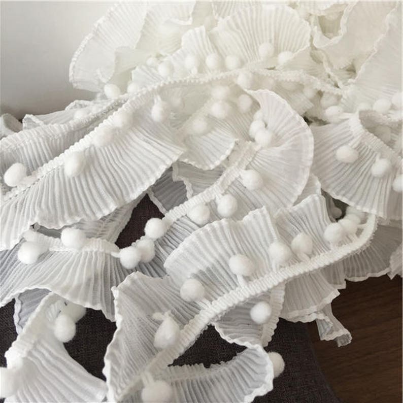 Single edged pleated ruffles with pompom4cm 1.5in wideDIY | Etsy