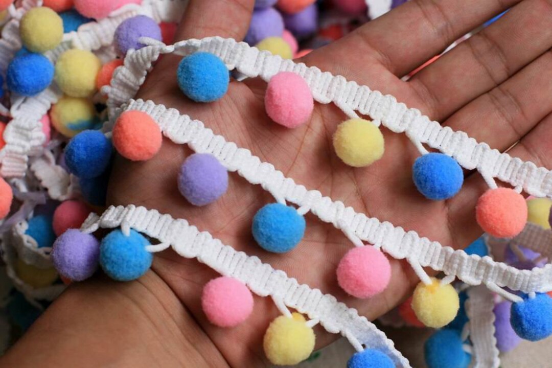 Multi Colored Ethnic Pom Poms Fringe Tassel Trims,braided Baby Fringes ...