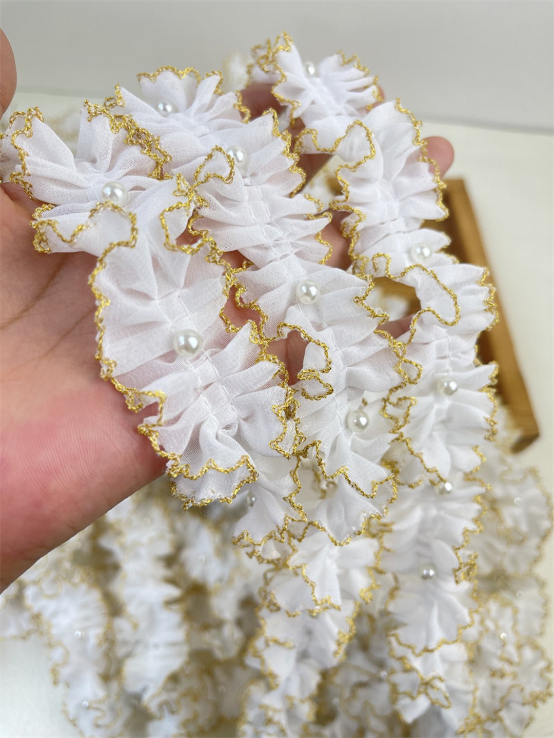 Lolita Golden Edged Double Edge Pleats Ruffles,pleated Trims,3cm 1.1in ...