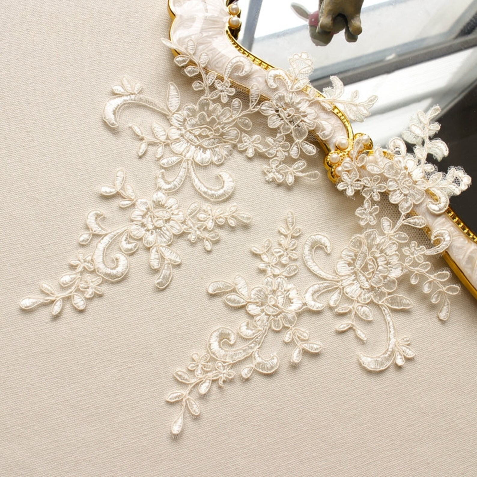Pair Gorgeous Alençon Lace Appliques,symmetrically Embroidered,ball ...