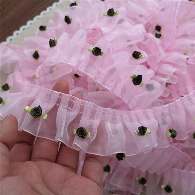 Pink Ruffled Chiffon Lace Trims Embroidered 3D Floral Ribbons - Etsy