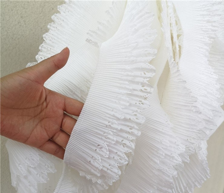 Off White Laser Cut Lace Pleatleave Ruffled Lace Trimdouble - Etsy