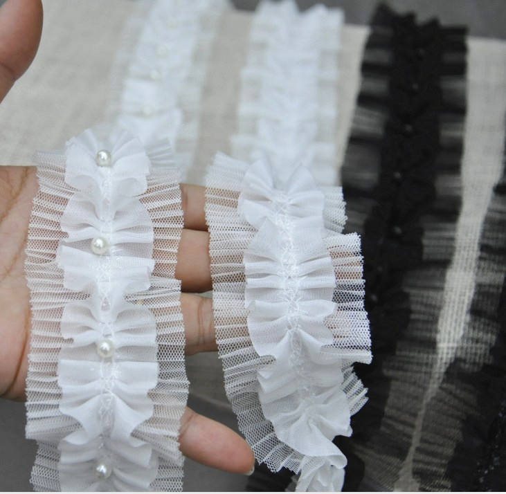 Popular Pleated Beaded Chiffon Lace Trims Ruffled Ribbons | Etsy