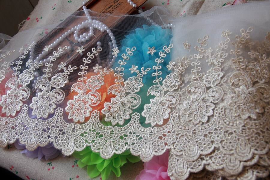 Golden Threads Floral Embroidery Lace Trims 20cm 7.8" Venise Wedding ...