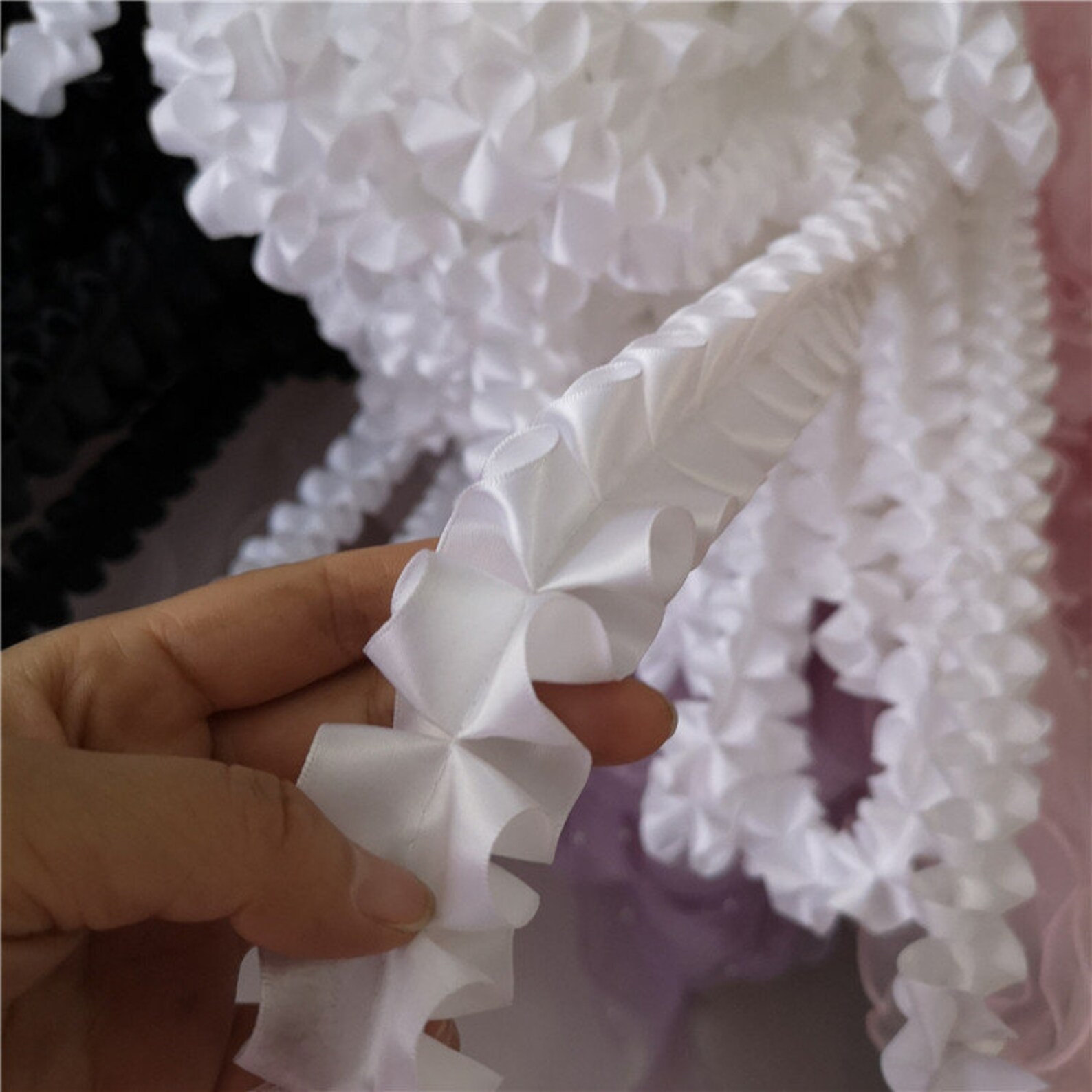 Couture Gowns Satin Rufflesdouble Edgedwhite Colorruffled - Etsy