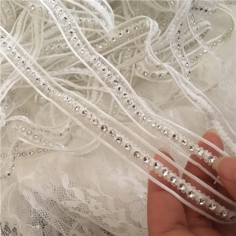 High Quality Rhinestone Beaded Ribbons Embroidery Lace Trims 1.3cm 0.5 ...