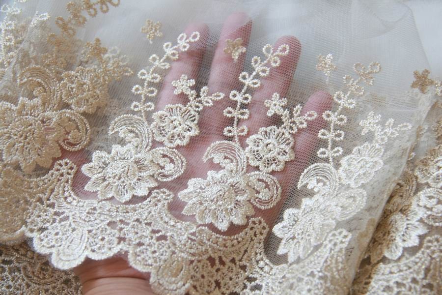 Golden Threads Floral Embroidery Lace Trims 20cm 7.8" Venise Wedding ...