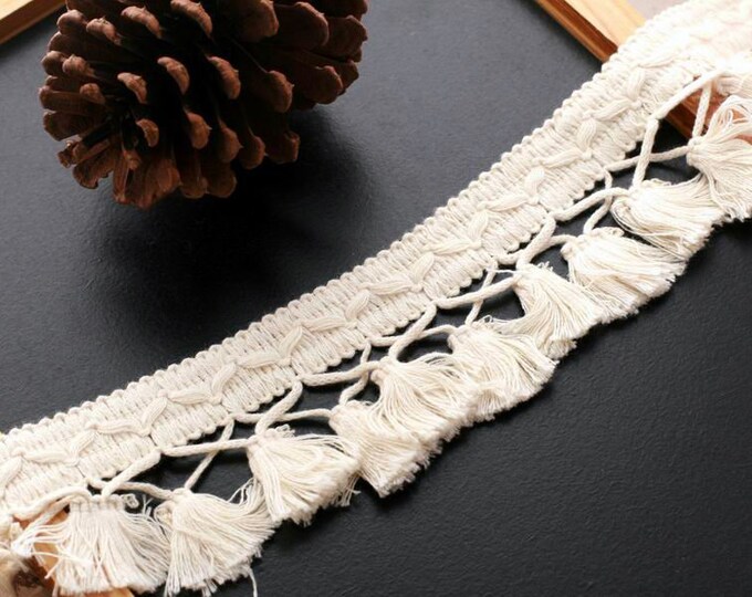 Beige Color Lace Fringes Ethnic Costume Lace Trims Hat Ribbons 7cm 2.7 ...