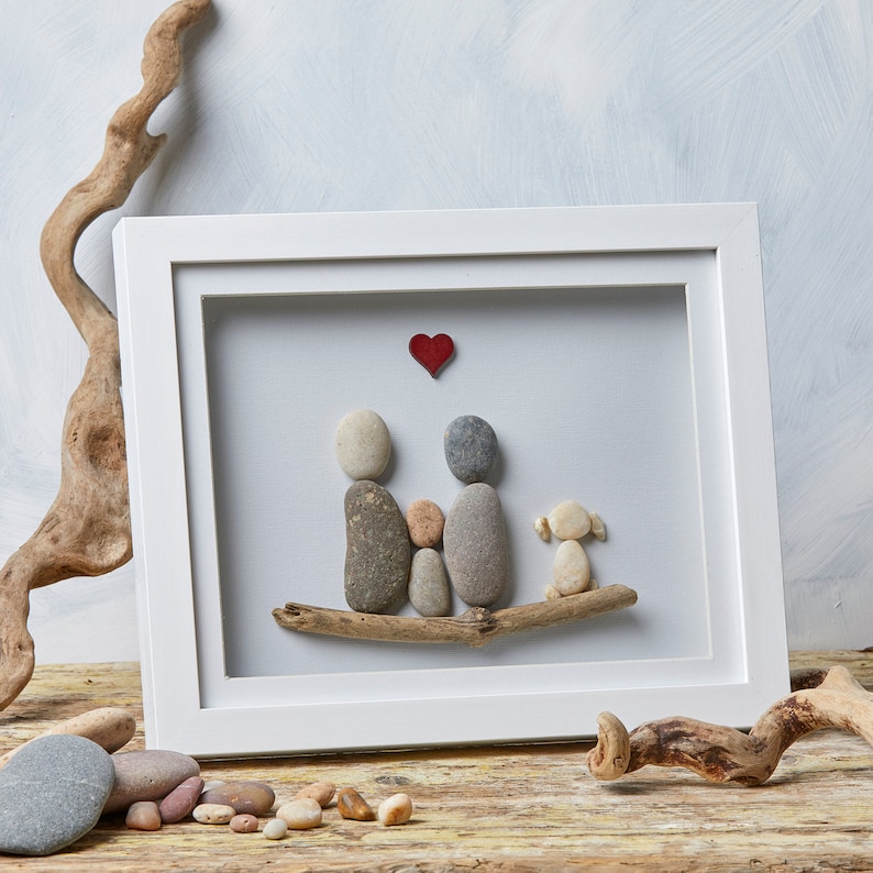 Family of Three (3) and the Dog - Pebble Art Picture - Choose Your Dog ...