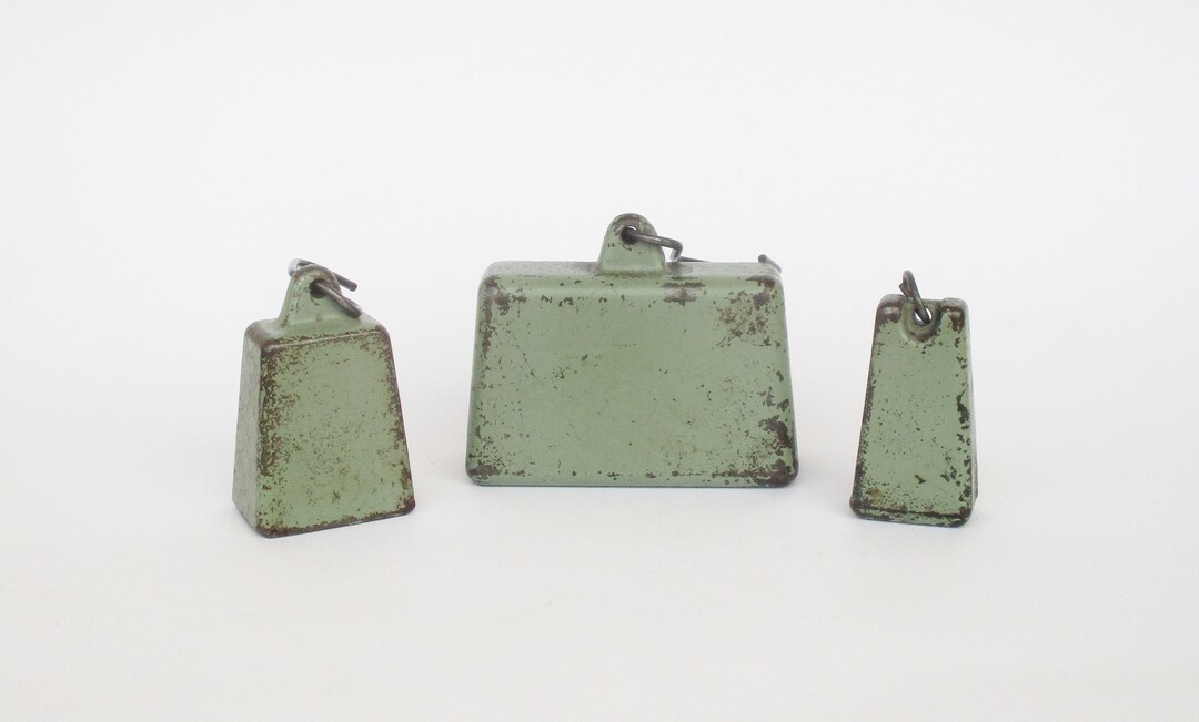 Vintage Set of 3 Green Loom Iron Weights. Paperweights. Industrial ...
