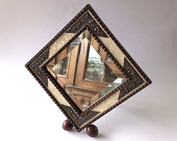 Antique Art Deco Diamond Shaped Table Mirror in Wood and Ornaments in ...