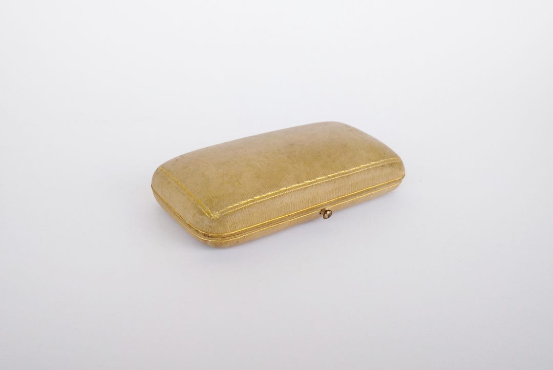 Antique Beige and Golden Push Button Leather Jewelry Case Box ...