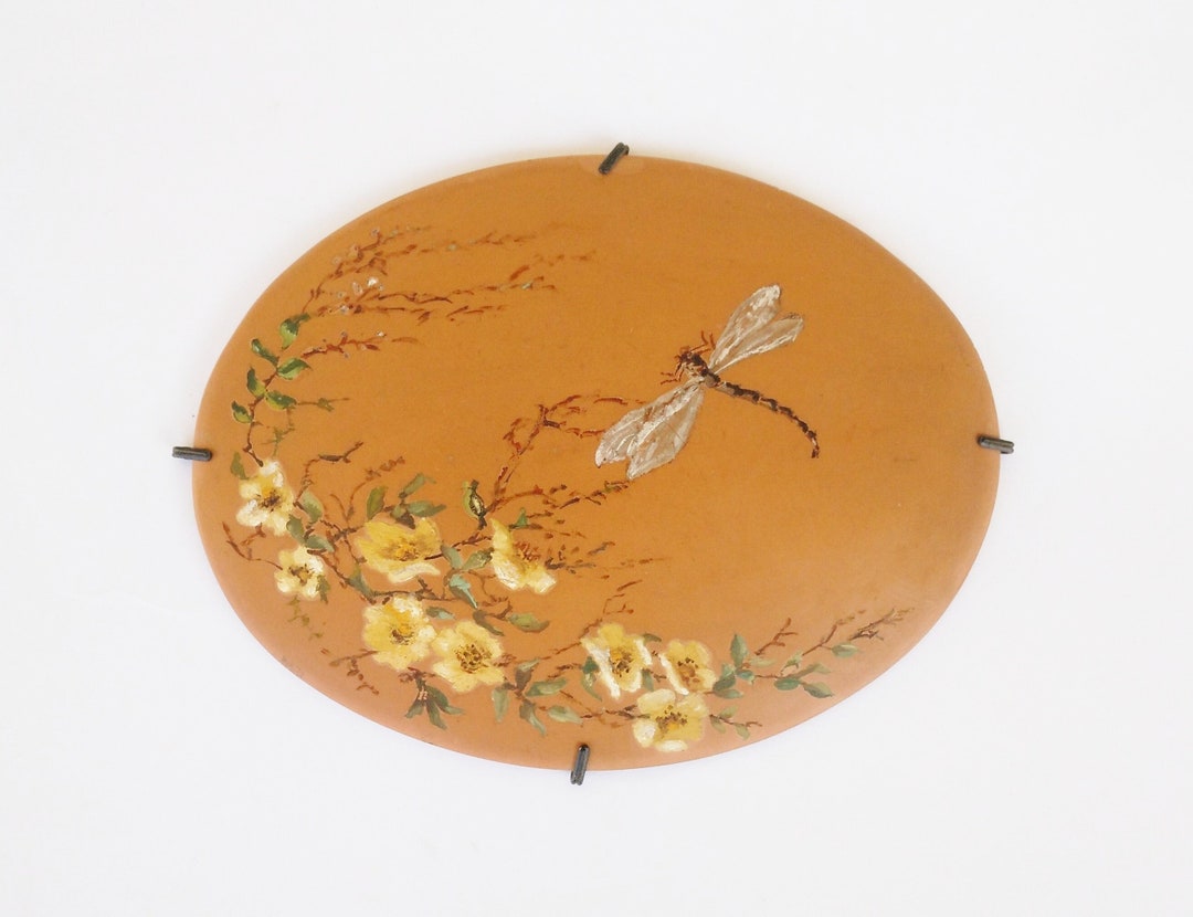 Antique 19th Century English Dragonfly and Flowers Watcombe Turquoy ...