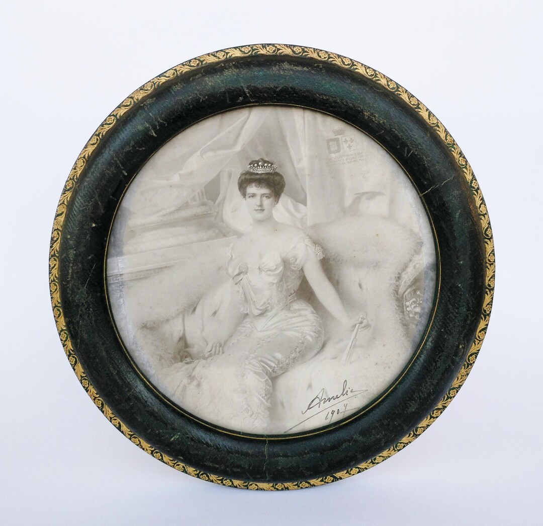 Antique Portuguese Queen Dona Amelia Portrait With Leather Frame ...