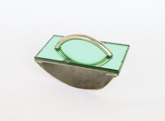 Antique Art Deco Green Glass and Chromed Brass Ink Blotter | Etsy