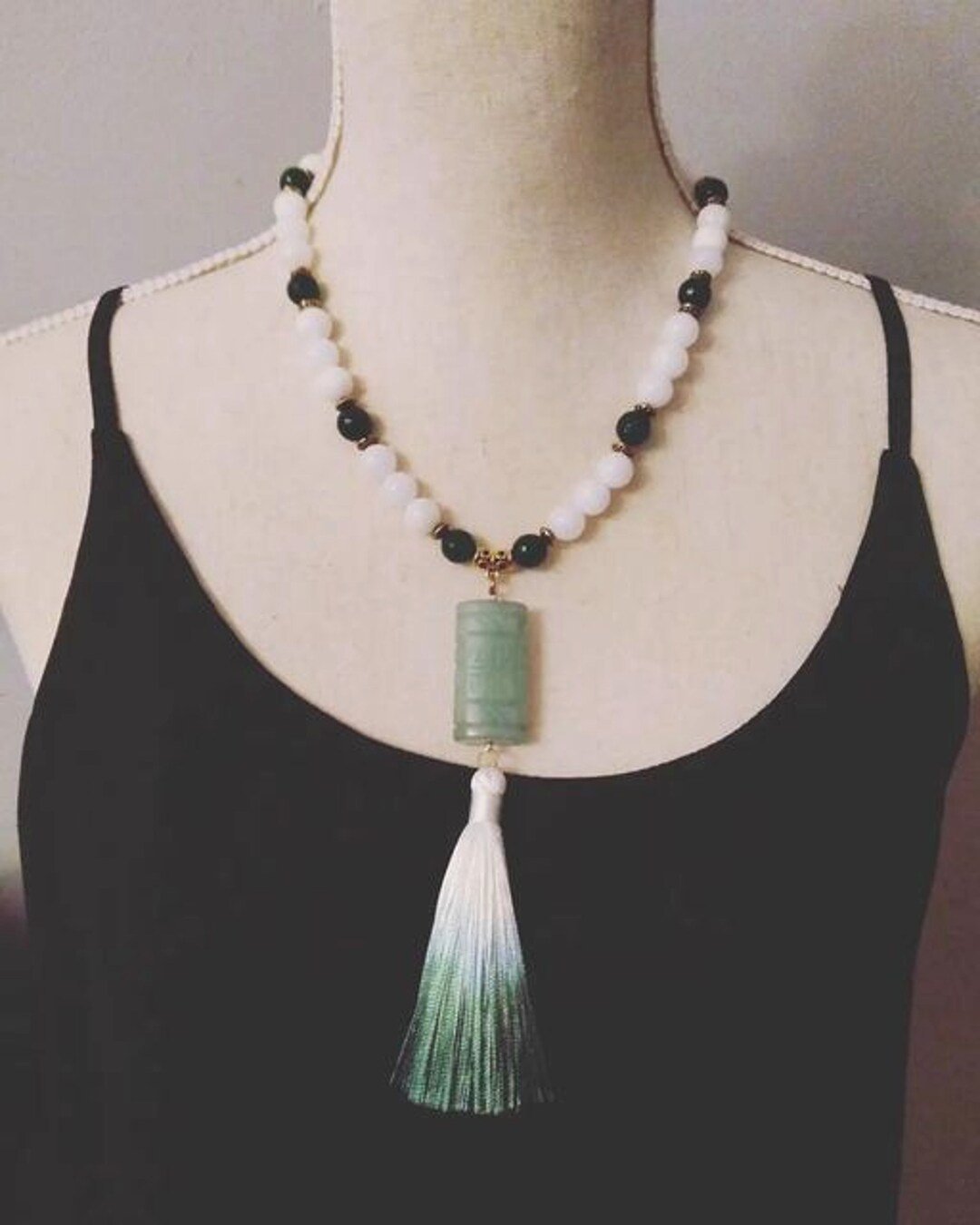 Great Gatsby Roaring Twenties Real Jade Tassel Necklace Genuine Jade ...