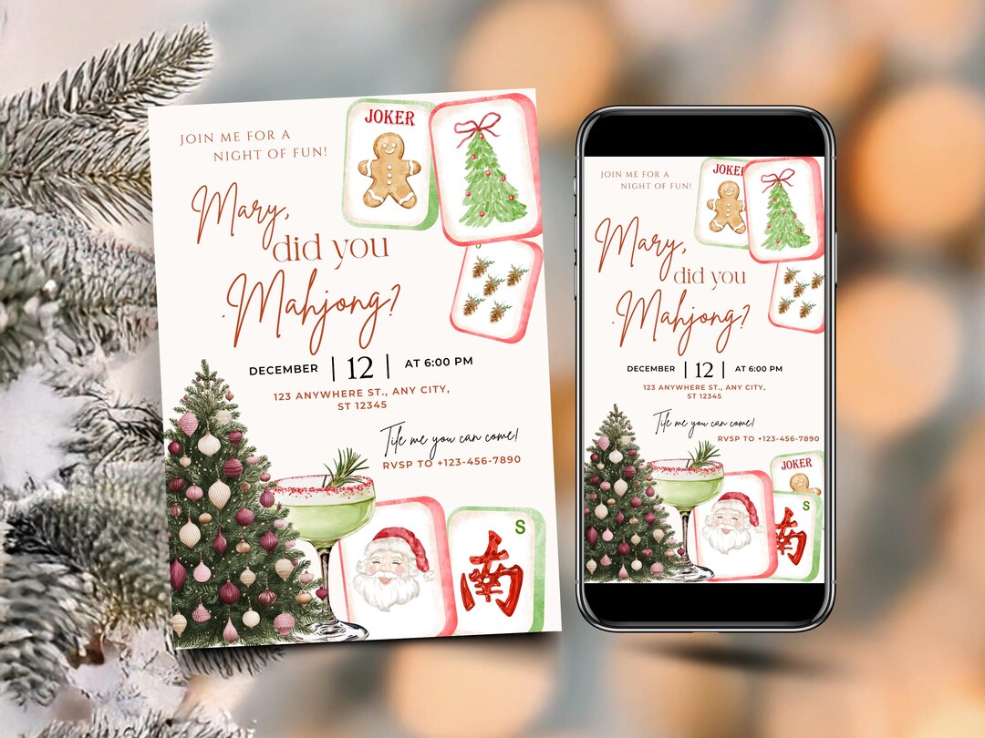 Christmas Mahjong Party Invitation – Holiday Game Night, Editable ...