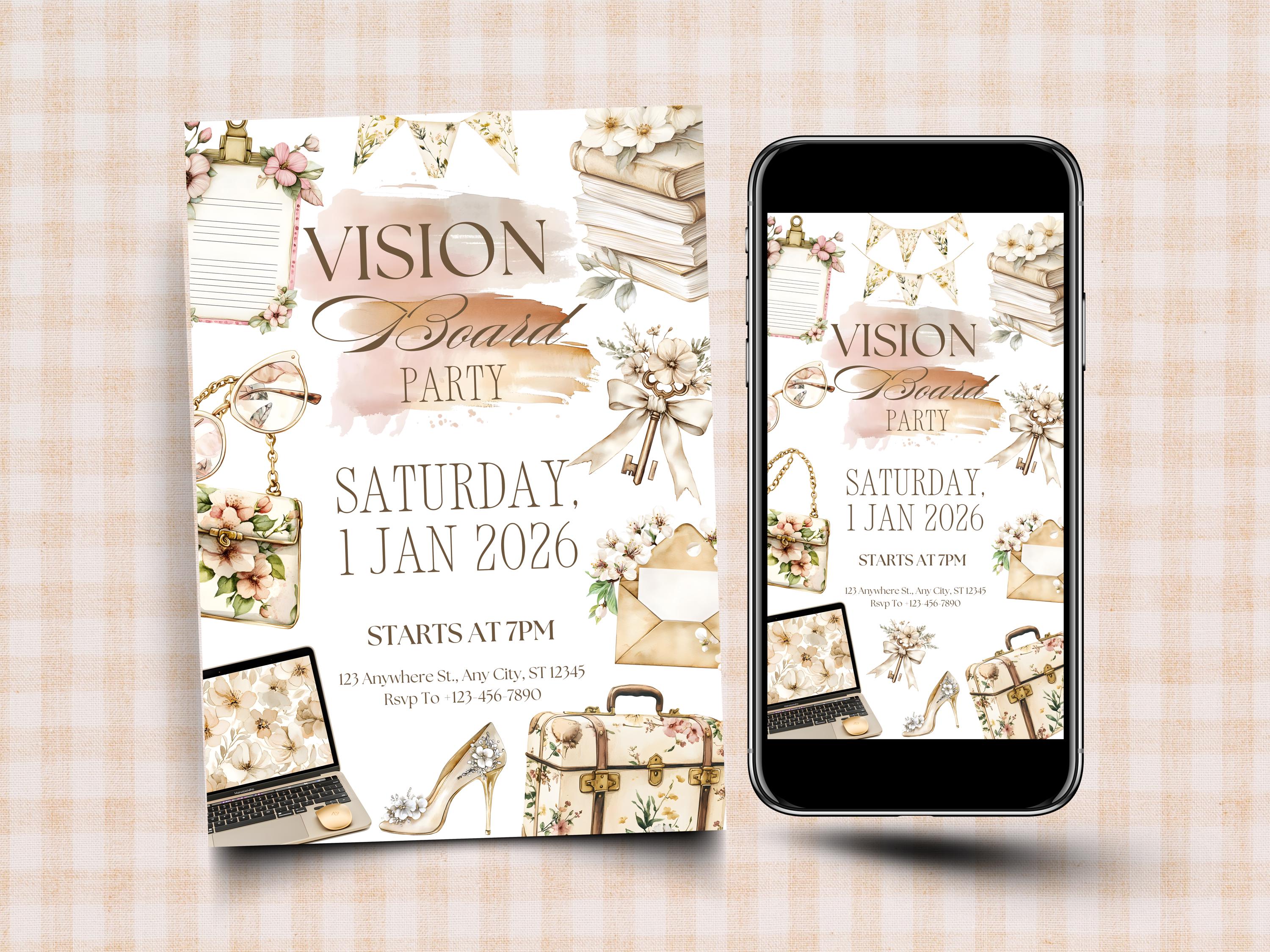 Vision Board Party Invitation, Cozy Girls Night In, NYE Manifestation ...
