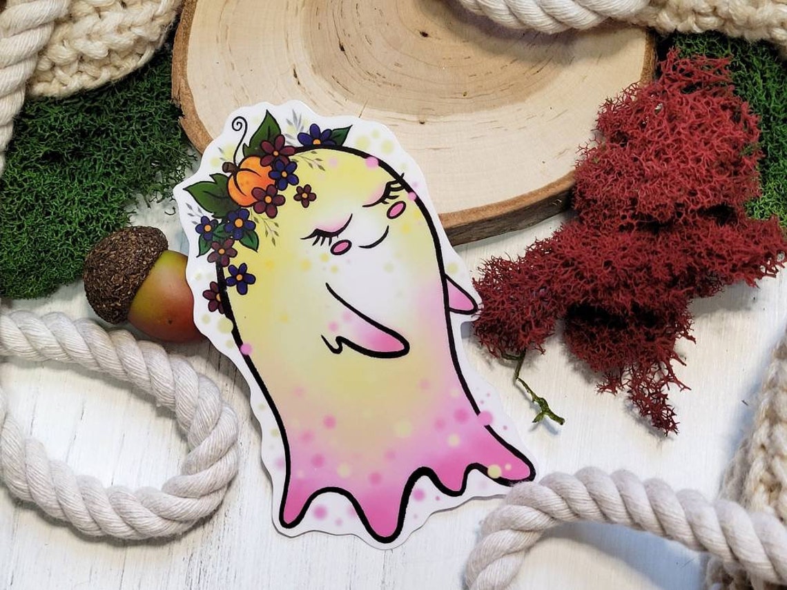 Pink Cute Ghost Sticker Pastel Goth Ghost Yellow and Pink - Etsy Canada