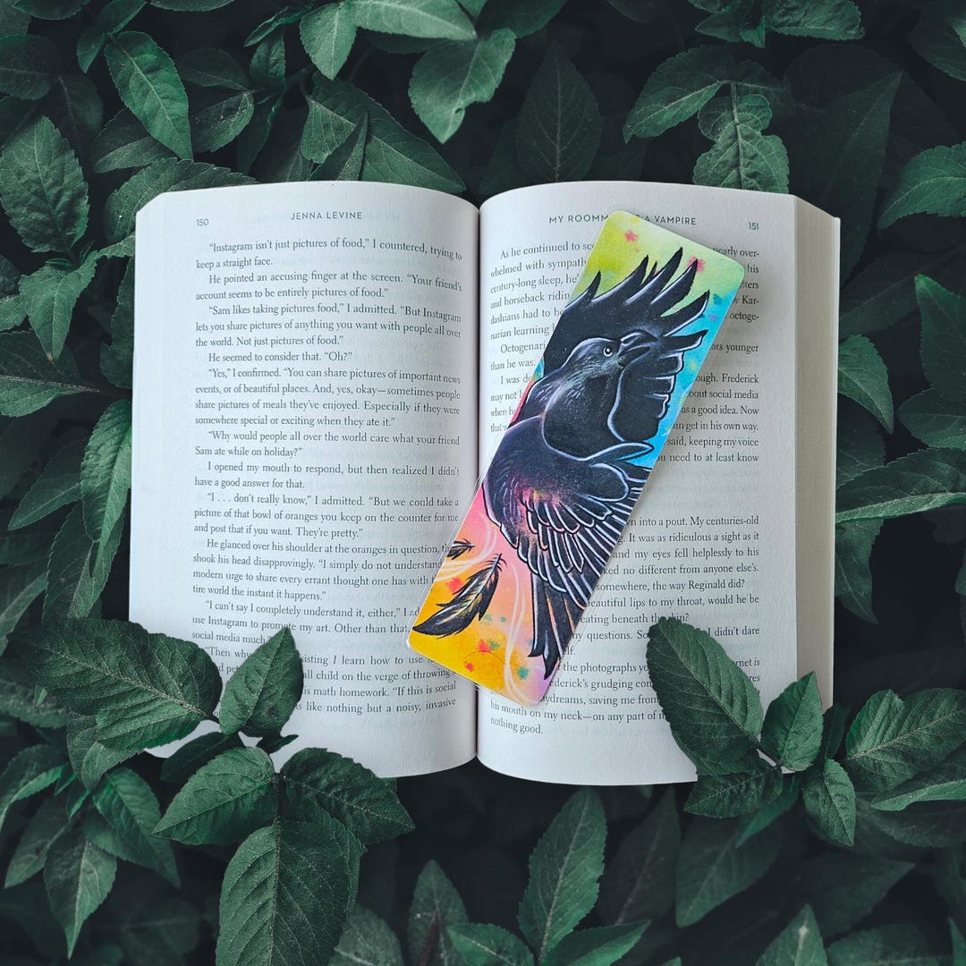Raven Bookmark, Rainbow, Crow Bookmark, Black Bird, Dark Academia ...