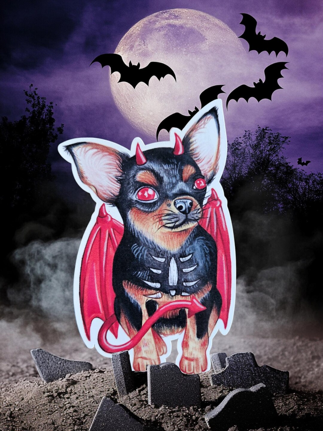 Hell Hound Chihuahua Sticker, Devil Dog Sticker, Hellhound Sticker ...