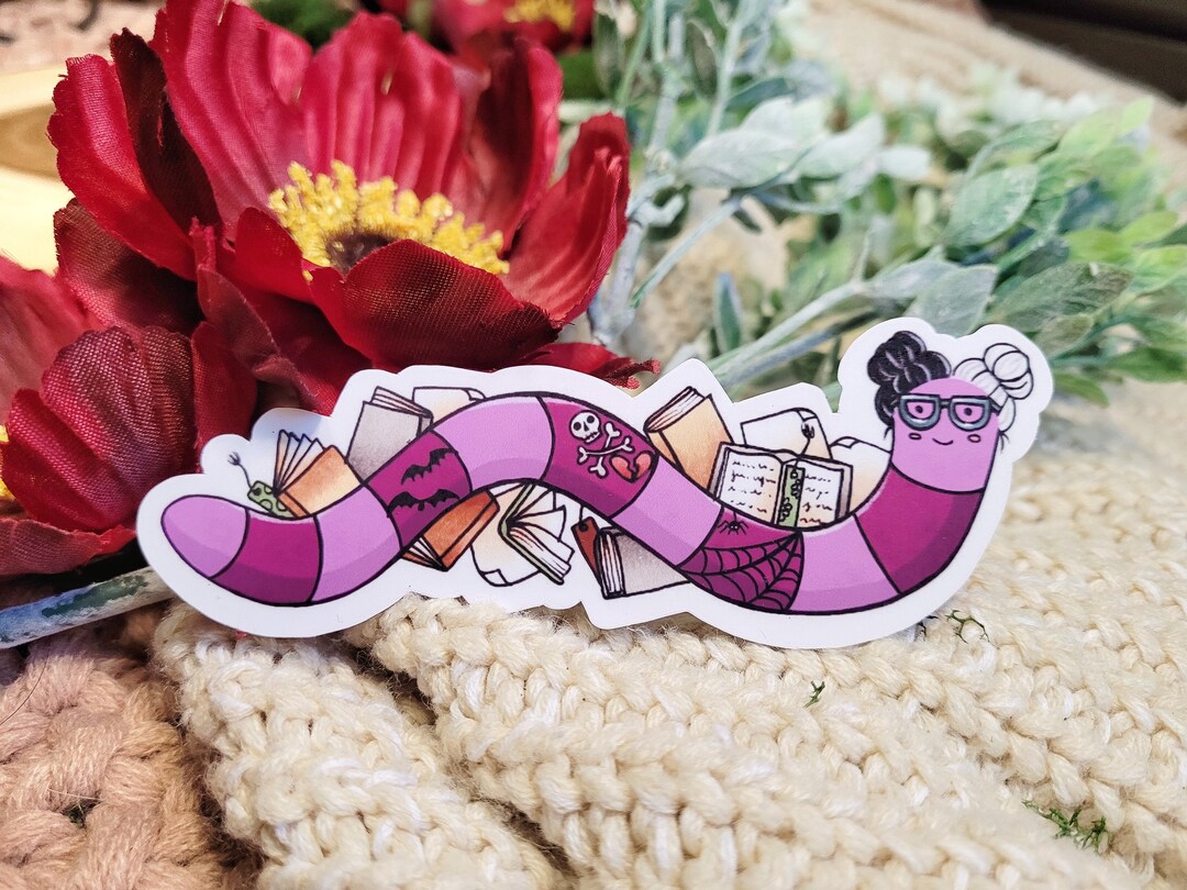 Gothic Bookworm Sticker, Bookworm Laptop Decal, Bookstagram Sticker ...