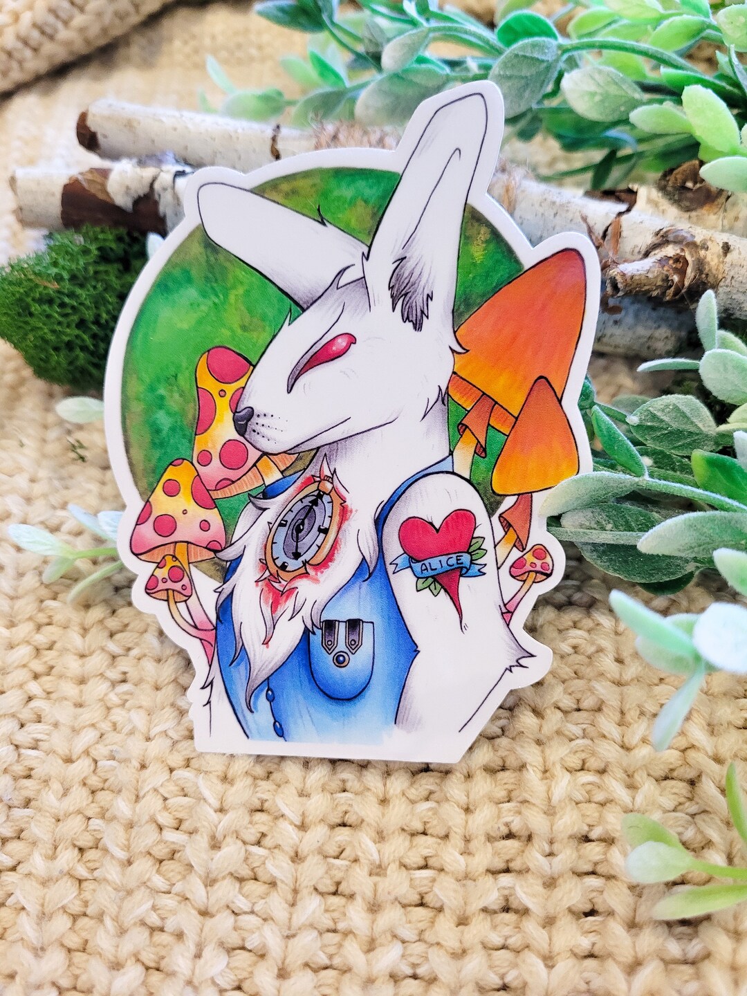 Gothic White Rabbit Sticker, Dark White Rabbit Decal, Gothic Alice ...